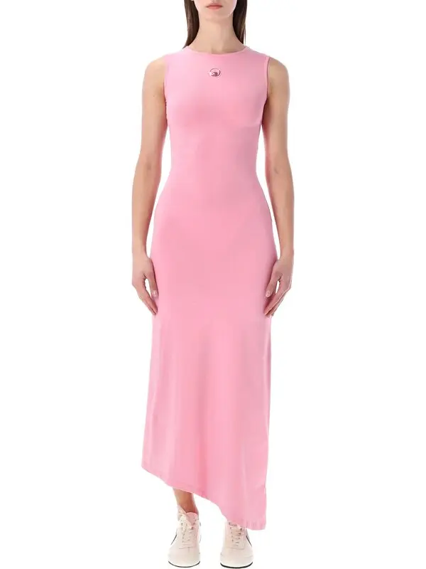 MARINE SERRE Sleeveless Asymmetrical Hem Maxi Dress - Pink