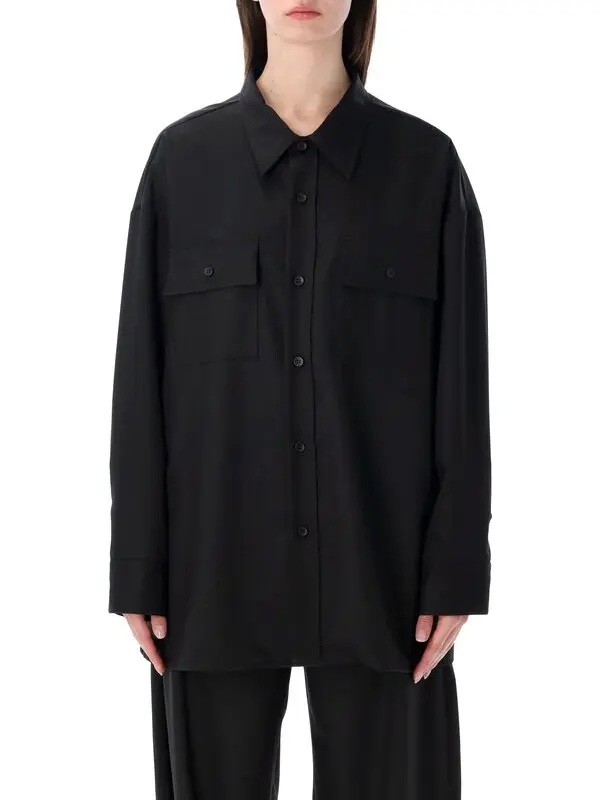 THE LATEST Cotton Shirt With Classic Collar And Two Pockets - Black