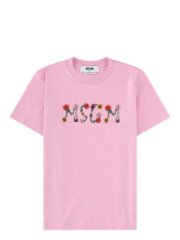 MSGM Floral Logo Graphic T-shirt - Pink