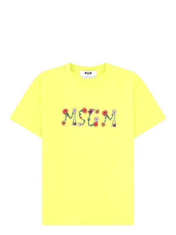 MSGM Floral Logo Graphic T-shirt - Yellow