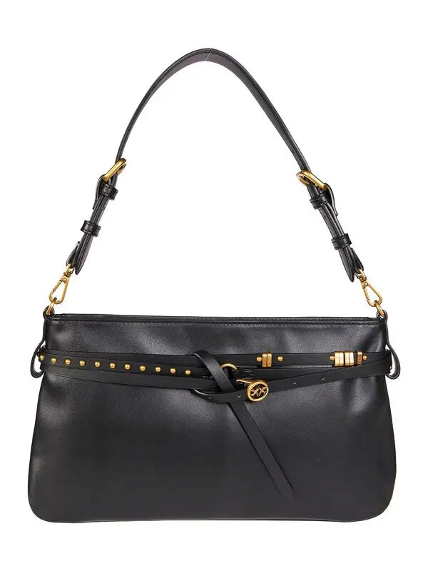 Pinko Studded Leather Shoulder Bag - Nero