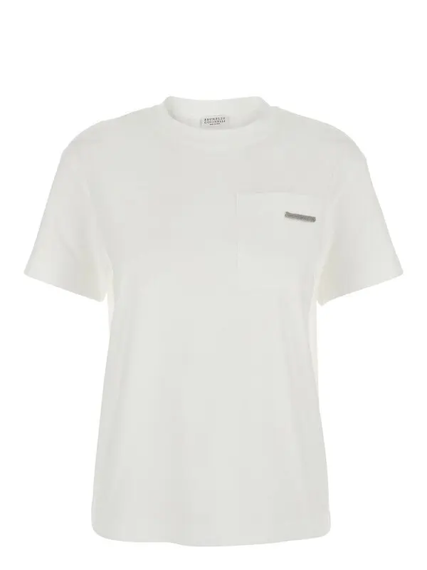 Brunello Cucinelli Cotton T-shirt With Pocket And Metallic Detail - White