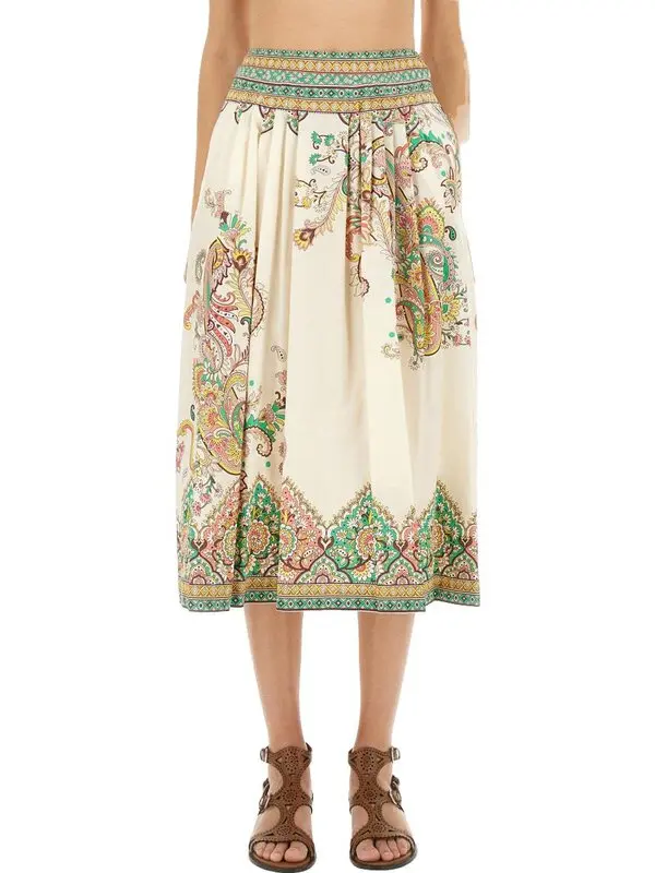 Etro Paisley Print Cotton Midi Skirt - Multicolour