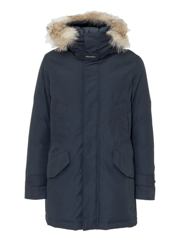Woolrich Padded Parka Coat With Fur Trimmed Hood - Blu