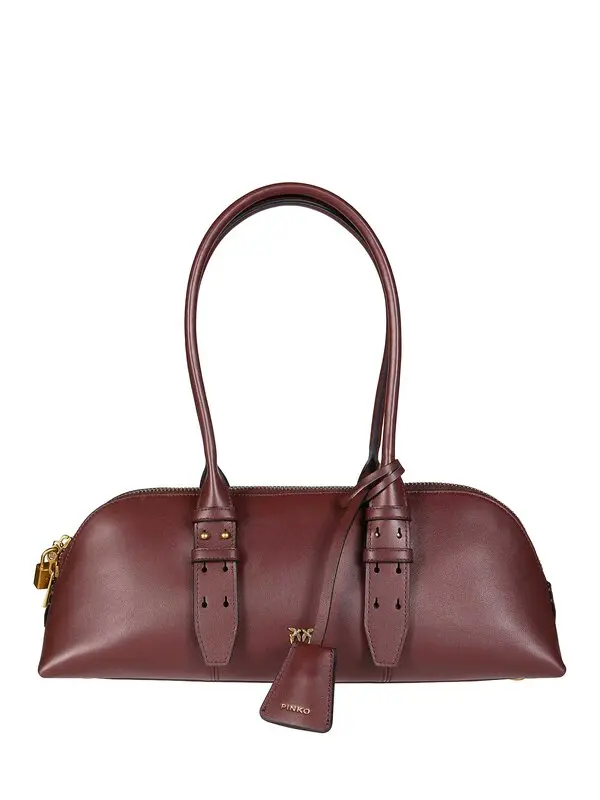 Pinko Padlock Logo Plaque Bowling Shoulder Bag - Rosso