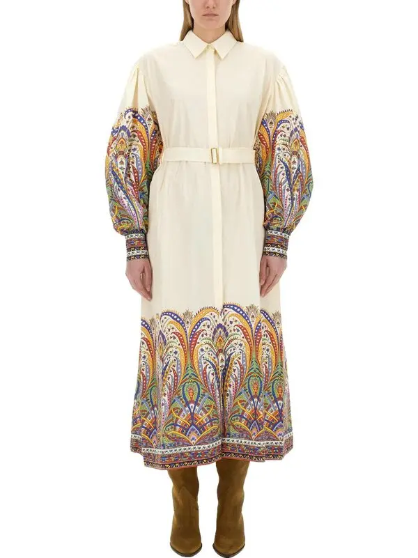 Etro Belted Paisley-print Cotton-voile Midi Shirt Dress - Ivory