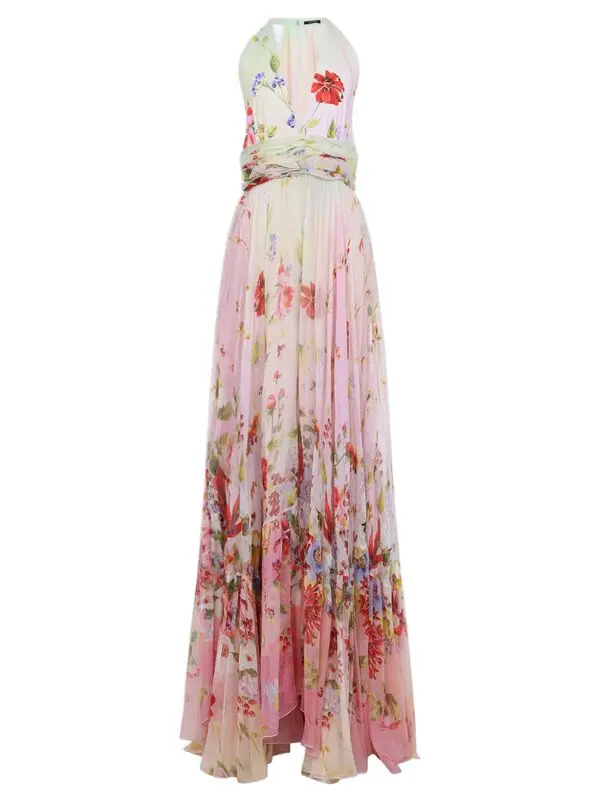Roberto Cavalli Maxi Dress With Miami Flowers Print - Multicolour