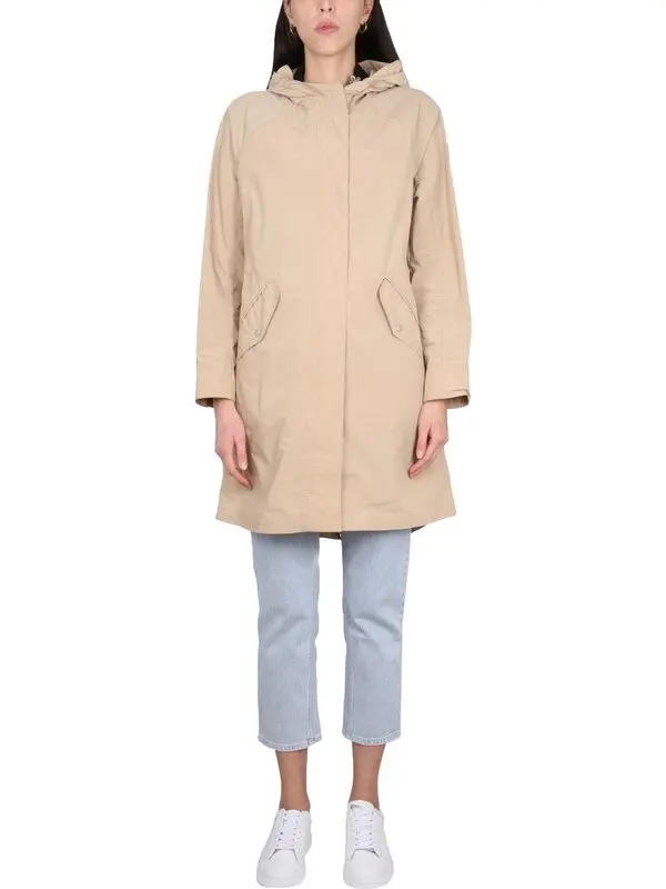 Woolrich Long Summer Parka In Urban Touch Fabric With Hood - Beige