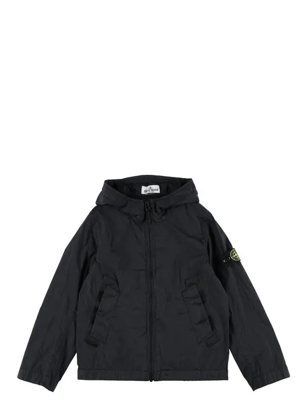 Stone Island Crinkle Reps Nylon Windbreaker With Hood - Black