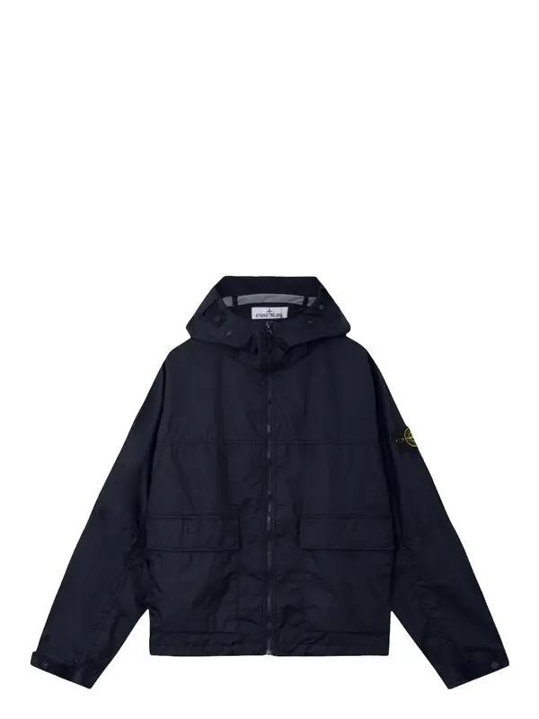 Stone Island Hooded Zip-up Jacket With Adjustable Cuffs - Blue