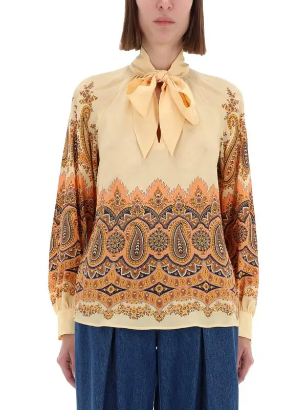 Etro Silk Long Sleeve Blouse With Tie Neck - Multicolour