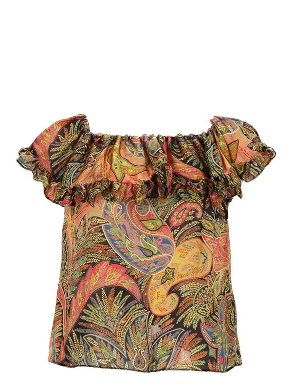 Etro Paisley Print Off-the-shoulder Top With Ruffle Detail - Multicolour