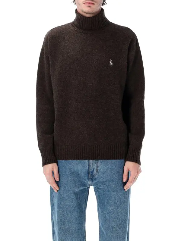 SPORTY & RICH Wool Turtleneck With Embroidered Logo - Brown
