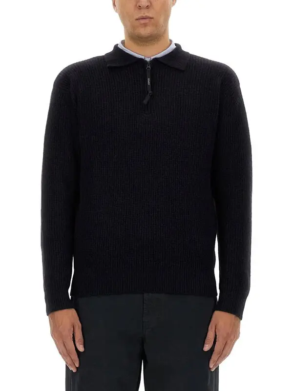 Aspesi Wool Knit Quarter Zip Sweater - Blue