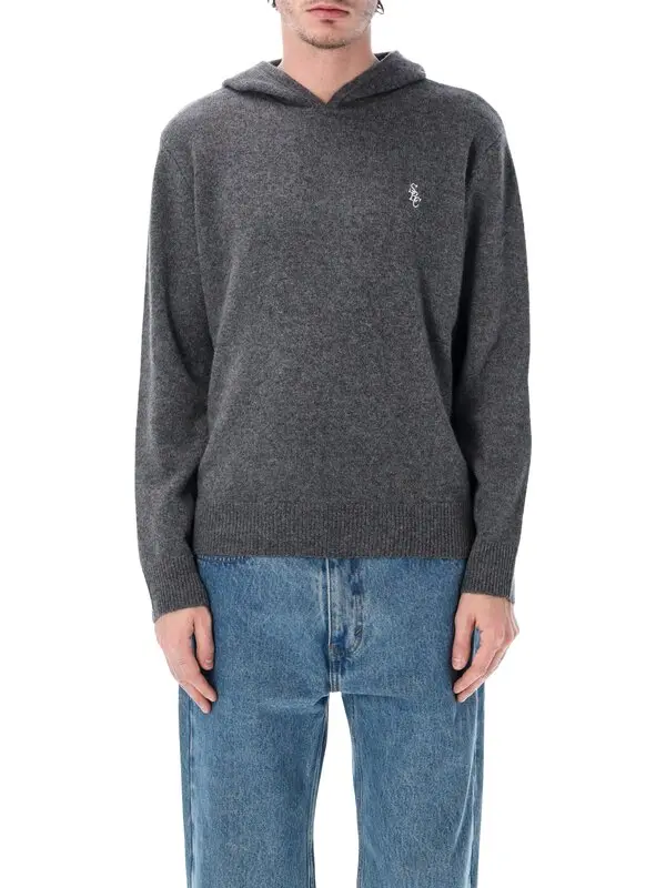 SPORTY & RICH Cashmere Hoodie With Embroidered Logo - Grey