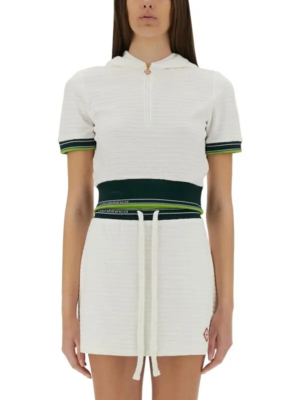 Casablanca Cropped Tennis Shirt With Zip-up Front - White