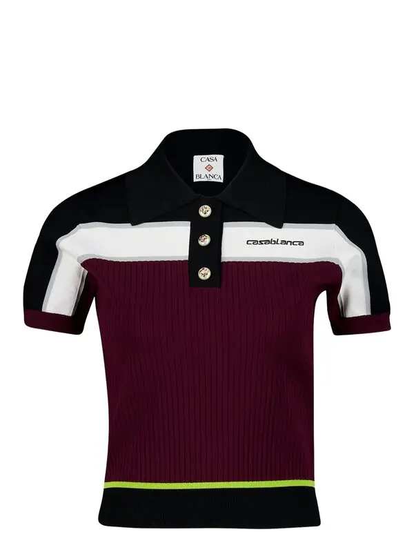 Casablanca Ribbed Knit Short Sleeve Collared Top - Multicolour