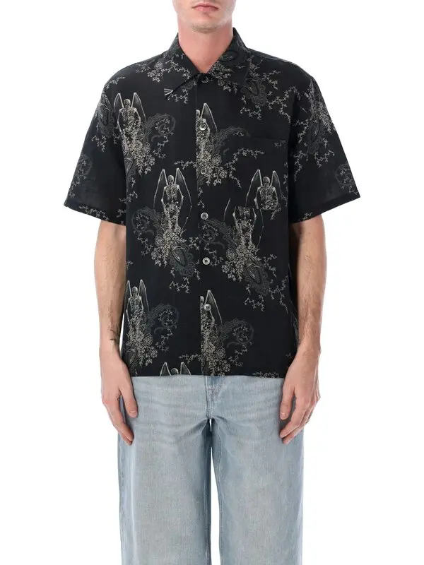 Our Legacy Every Shirt Shortsleeve Death Paisley Print Cotton Linen - Black