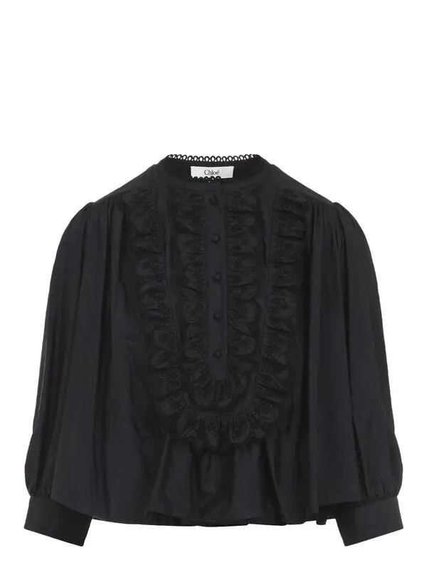 Chloé Ruffled Button-up Blouse - Black