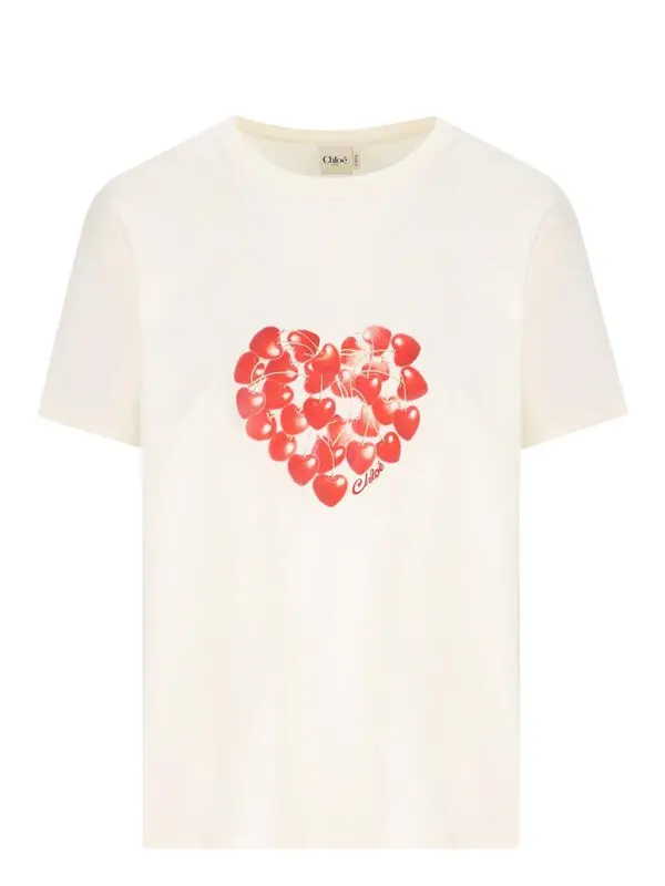 Chloé Short Sleeve Cherry Print T-shirt - Bianco