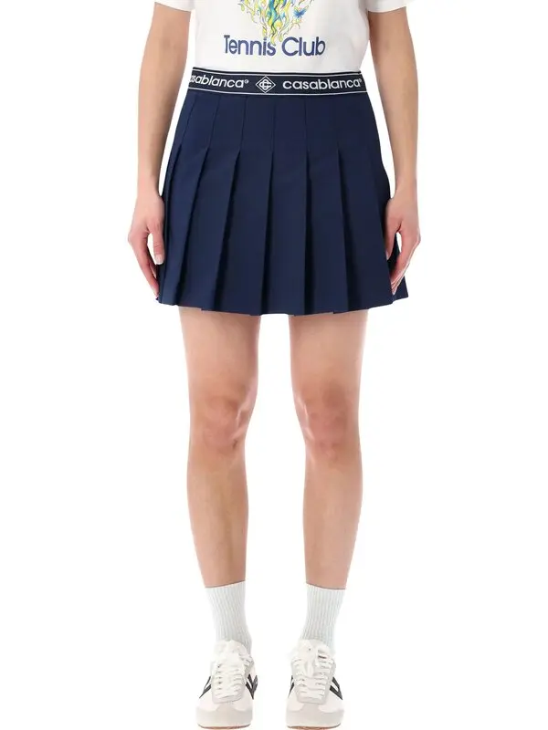 Casablanca Logo Waistband Pleated Mini Skirt - Blue