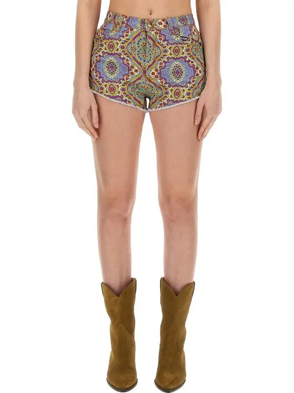 Etro Printed Denim Shorts - Multicolour
