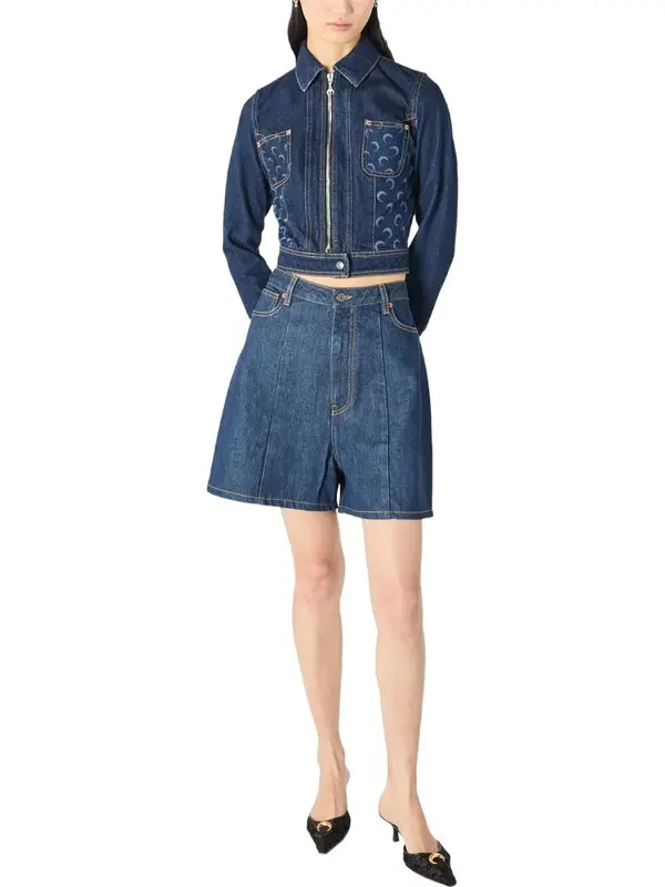 MARINE SERRE High-waisted Mini Shorts With Double Zip Detail - Blu