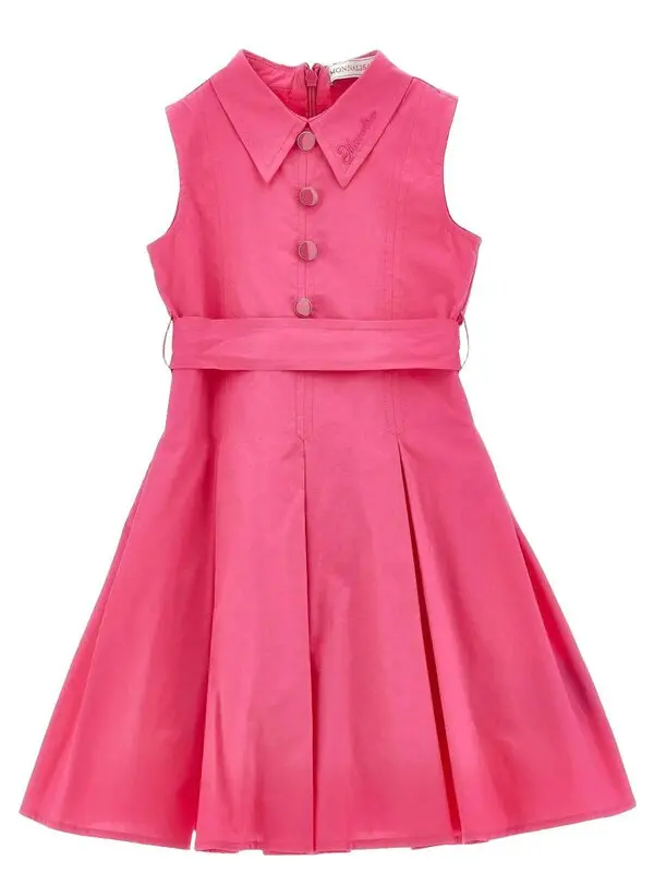 Monnalisa Sleeveless Mini Dress With Decorative Buttons And Belt - Fuchsia