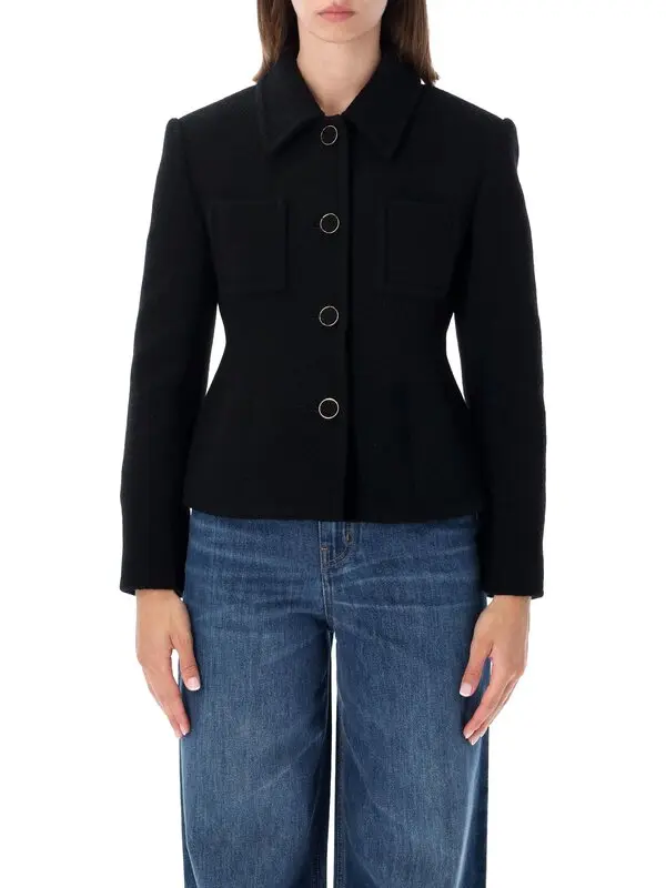 Chloé Tweed Jacket With Belted Back And Button Closure - Nero