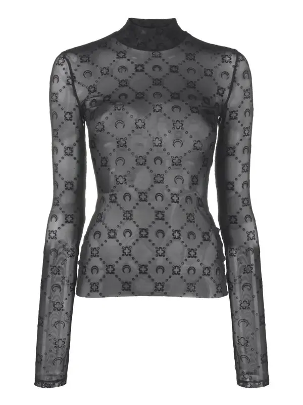 MARINE SERRE Flocked Moonogram Turtleneck - Nero
