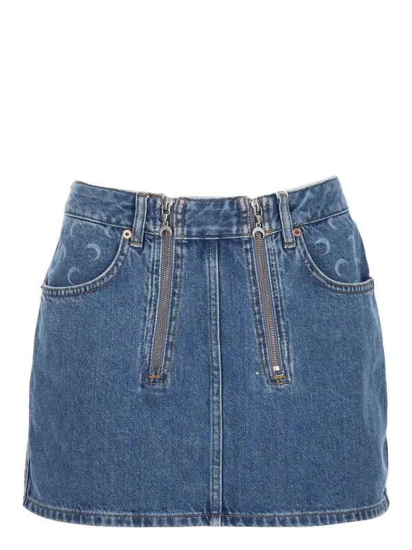 MARINE SERRE Cotton Mini Skirt With Zip Closure - Denim