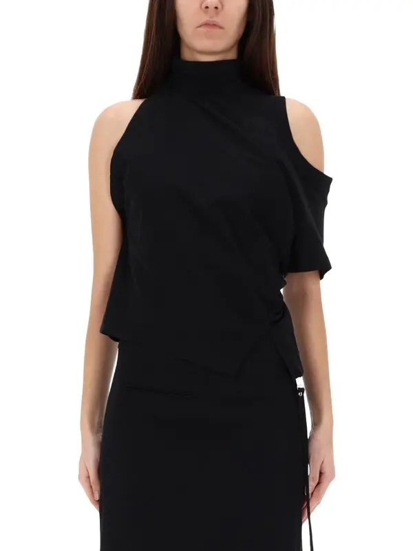 COURREGES Asymmetrical Sleeveless High-neck Top - Black