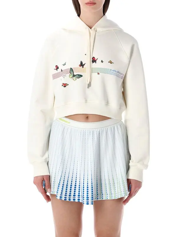 Casablanca Cropped Butterfly Print Hoodie - Beige