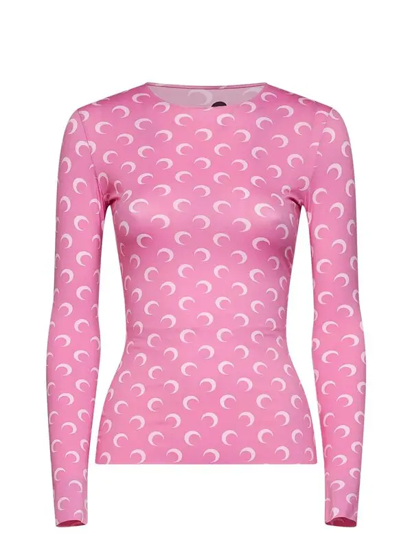 MARINE SERRE Reinforced Neckline Moon Print Shirt - Rosa