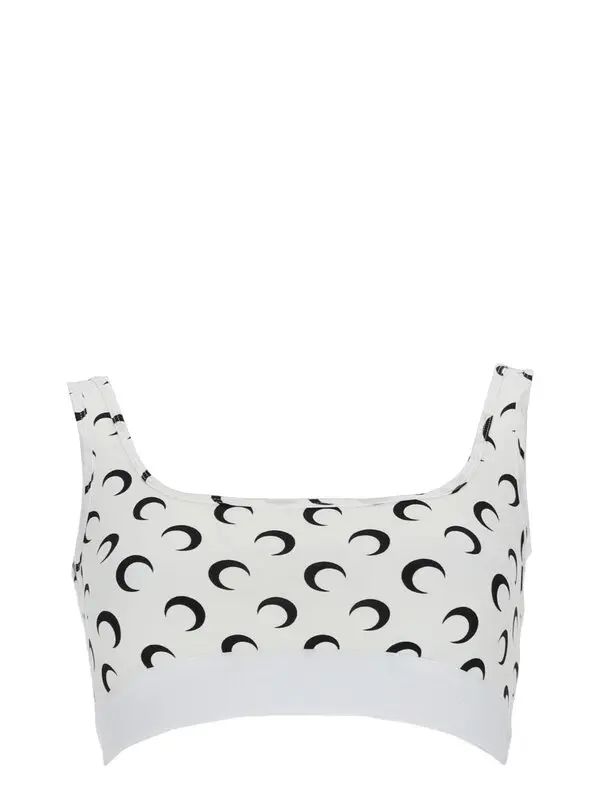MARINE SERRE Crescent Moon Print Cropped Top - White