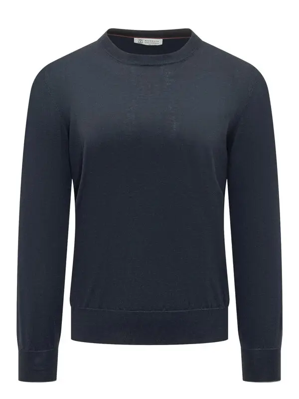 Brunello Cucinelli Long Sleeve Crew Neck Cotton Pullover - Blu