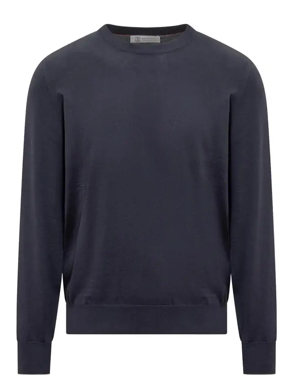 Brunello Cucinelli Long Sleeve Crew Neck Cotton Pullover - Blu