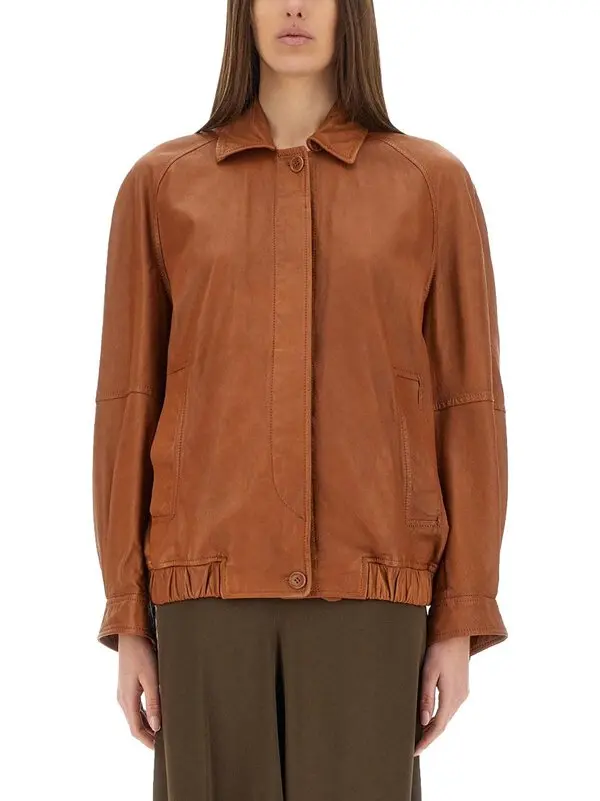 SALVATORE SANTORO Leather Bomber Jacket - Buff