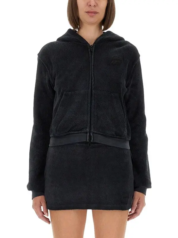 Alexander Wang Logo-embroidered Zip-front Hoodie - Black