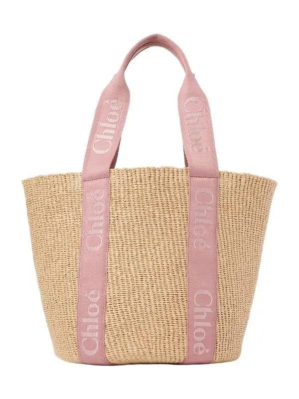 Chloé Woven Basket Bag With Embroidered Logo - Beige