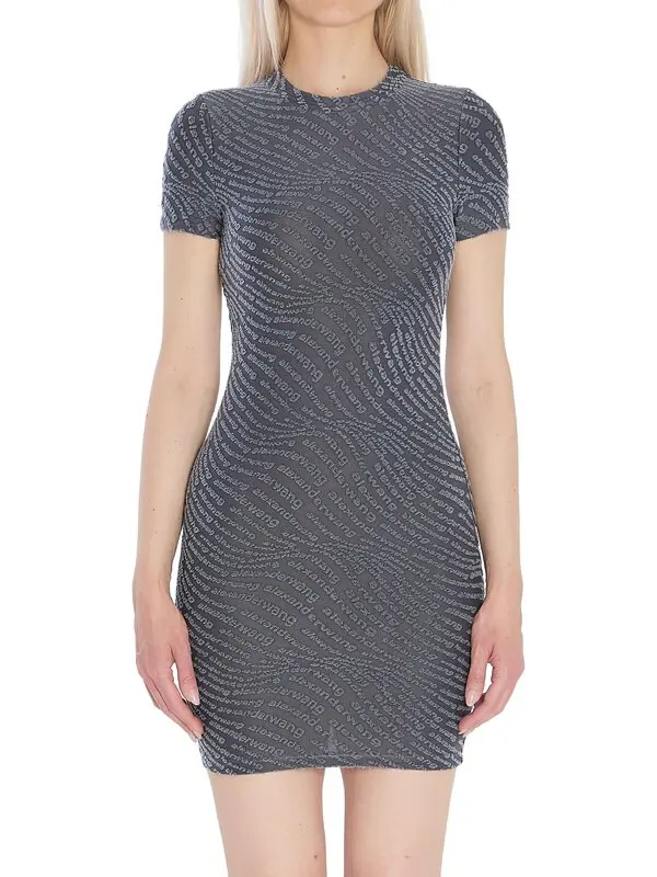 Alexander Wang T Logo-embossed Short-sleeve Dress - Grey