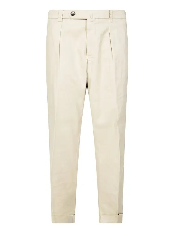 BERWICH Relaxed Fit Linen Cotton Blend Trousers - Beige