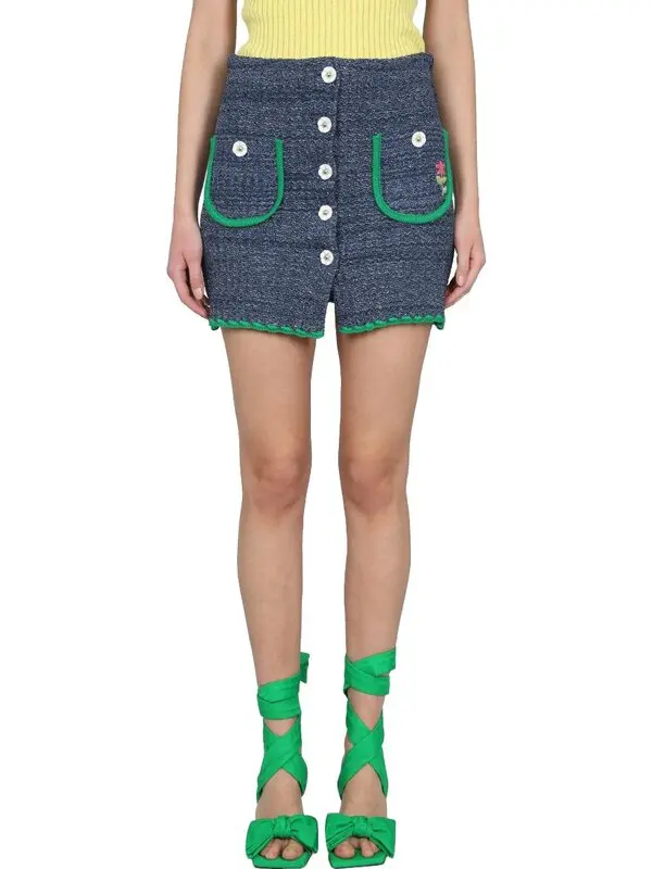 CORMIO Button-detailed Tweed Skirt - Blue
