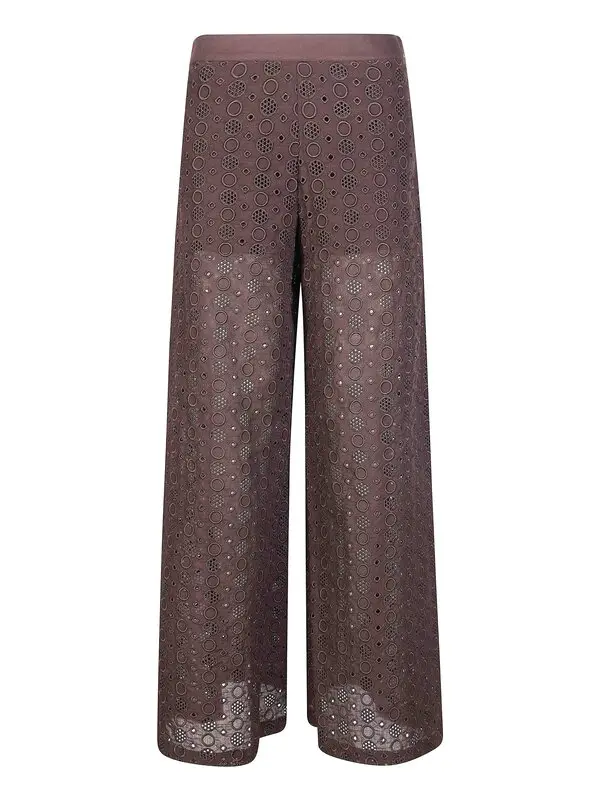 Pinko Kimmy Cotton Trousers With Eyelet Detailing - Marrone