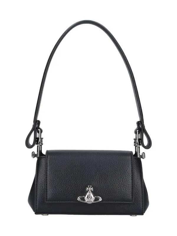 VIVIENNE WESTWOOD Pebbled Faux Leather Shoulder Bag With Top Handle And Orb Hardware - Black