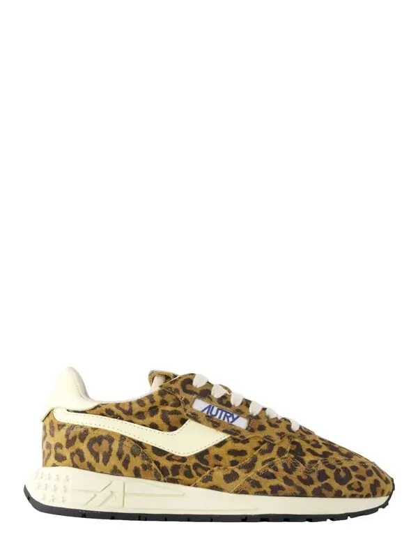 AUTRY Leopard Print Leather Sneakers - Brown
