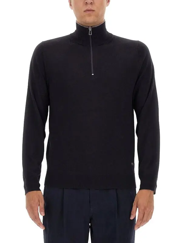 Paul Smith Quarter Zip Fine Knit Merino Wool Sweater - Blue