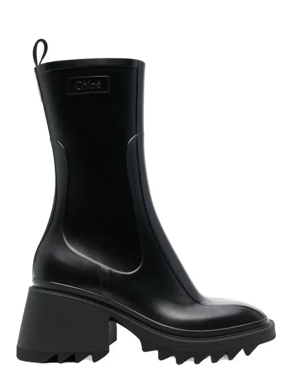 Chloé Square Toe Rubber Boots With 50mm Block Heel - Nero