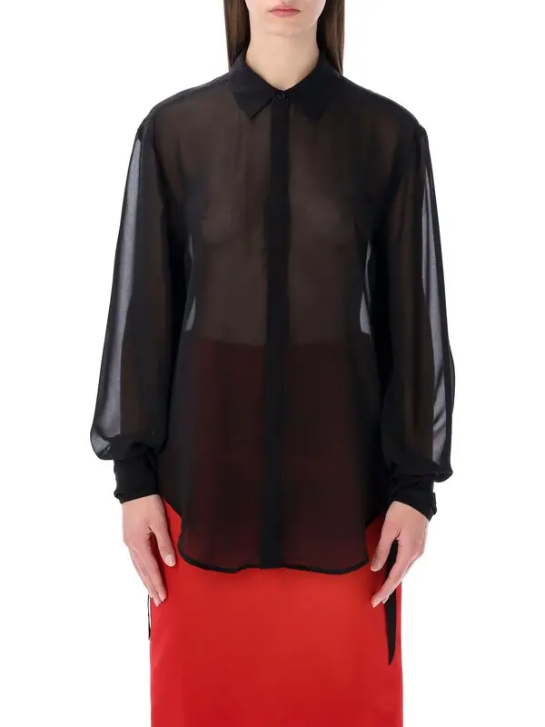 THE FRANKIE SHOP Sheer Chiffon Shirt With Pointed Collar And Tie Cuffs - Black