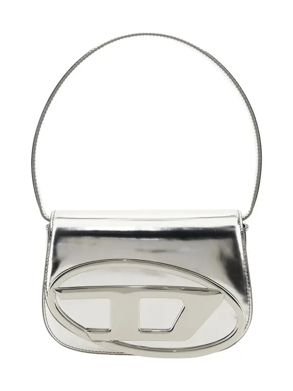 DIESEL® Metallic Croc Effect Logo Handheld Bag - Silver